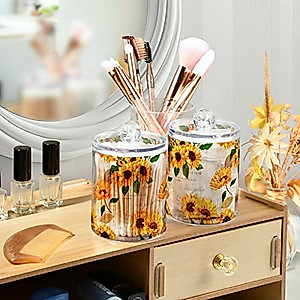 xigua 2 Pack Sunflower Qtip Holder Dispenser with Lids 14 oz Bathroom Storage Organizer Set,Clear Apothecary Jars Food Storage Containers for Tea,Coffee,Cotton Ball,Cotton Swab,Floss