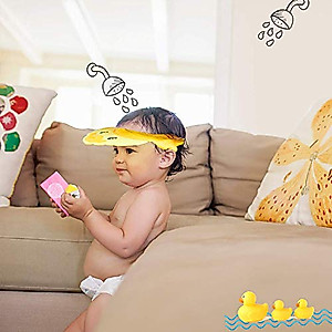 Hair Washing Hat Shower Bath Silicone Cap Soft Adjustable Visor Head Protector Shampoo Cap for Toddler, Baby, Kids, Children (Yellow)