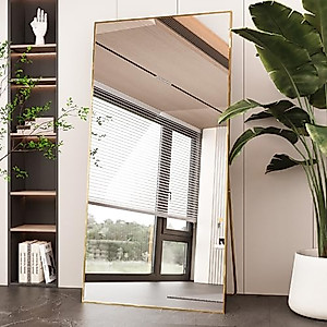 LFT HUIMEI2Y 71" x 32" Full Length Mirror with Stand, Large Floor Length Mirror, Full Body Tempered Mirror with Aluminum Alloy Frame for Living Room, Bedroom, Gym, Hanging or Leaning, Gold