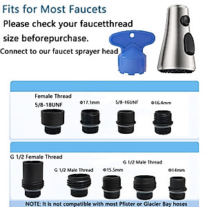 Pull Down Spray Head for Kitchen Faucet, 3 Modes with 9 Adapters, Faucet Head Replacement Compatible with Moen, American Standard, Kohler Faucets, Delta, Brushed Nickel