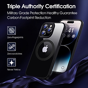 CASEKOO Clear Hybrid for iPhone 14 Pro Max Case (2024 Upgraded), Ultra Strong Magnetic Force, 10FT Milirary Drop Protection, with 360° Rotating Magnetic Stand, Transparent Slim 6.7 inch, Clear Black