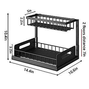 Under sink organizer, Furihshe kitchen storage pull out double shelf drawer 2-Tier Slide Out Sliding Shelf Under Cabinet Storage Multi-Use for Under kitchen sink organizers and storage, Black