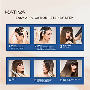 Kativa Brazilian Straightening Brunette Kit, 12 Weeks of Home Use Professional Straightening, with Organic Coconut Oil, Açai Oil, and Keratin, for Straighter, Softer and Shinier Dark-Coloured Hair