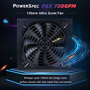 PowerSpec 750 Watt 80 Plus Gold Fully Modular ATX Power Supply Active PFC SLI Crossfire Ready Gaming PC PSU Computer Power Supplies, PS 750GFM