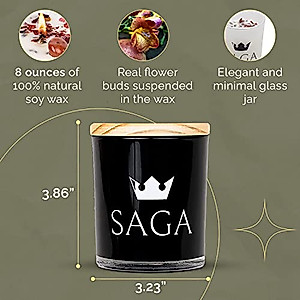 SAGA Natural Soy Wax Candle Scented Sandal Wood, Coconut & English Pear Aromatherapy Jar Candle, 1 Wick Candle with White Glass- 8 oz 55 Hour Clean Burning- Self Care Gift Box for Special Occasions