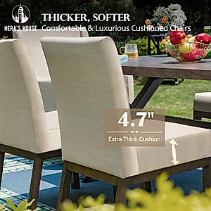 HERA'S HOUSE 7-Piece Outdoor Dining Set, Patio Dining Furniture Set for 6, 64" Rectangular Faux Woodgrain Metal Table with 6 Cushioned Patio Chairs, Patio Table and Chairs for Garden Lawn Backyard