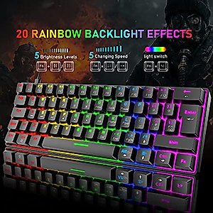 60% True Mechanical Gaming Keyboard Ultra-compact with 20 Rainbow Backlit Type C Wired Programmable 62 Keys Tactile Blue Switch Waterproof Non-Conflict and Gaming Mouse Pad  for PC/Laptop/PS5（Black)