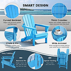 WO Home Furniture Adirondack Chair Lounger Outdoor Folding for Fire Pit, Beach, Balcony, Backyard, Lawn, Patio, Pool, Deck, Garden (Pacific Blue)