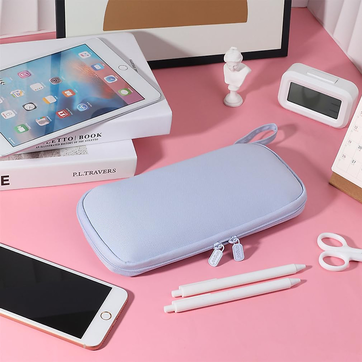 iSuperb Pencil Case Portable Pencil Pouch Large Capacity Pen Bag Handheld Pen Case Cosmetic Stationery Storage for Women Adult (Blue)