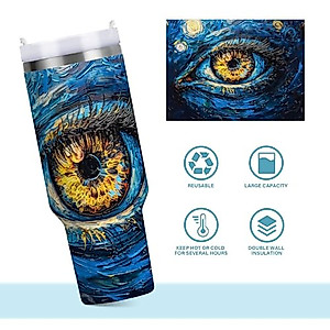 RPLIFE Beautiful Eye Style Blue Tumbler, Stainless Steel Mug, Cups with Lids and Straws