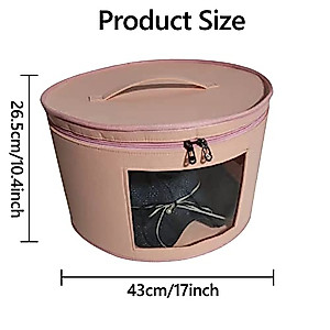 MIGHTYDUTY Portable Hat Storage Box Stackable Foldable Collapsible Large Capacity Hat boxes Round Hat Container with Dust Proof Lid Travel Cap Boxes Felt Stuffed Animal Toy Storage (Middle Pink)