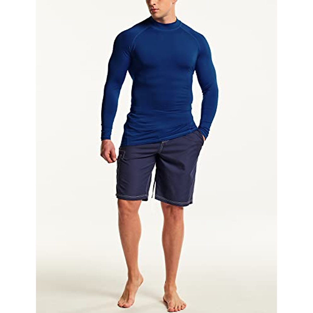 TSLA Men's UPF 50+ Long Sleeve Rash Guard, UV/SPF Quick Dry Swim Shirt, Water Surf Swimming Shirts, Basic Guard Navy, X-Large