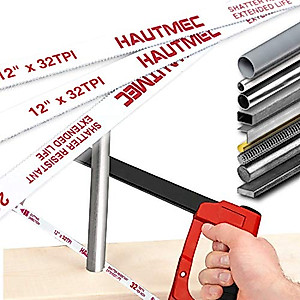 HAUTMEC 12" Hacksaw Blades Replacement Bi-Metal(10 Pack) 32 TPI High Speed Steel Grounded Teeth HT0018-CT