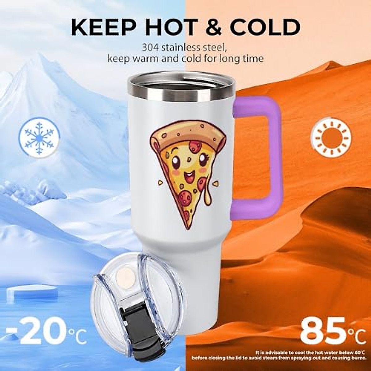 Cute Pizza Insulated Tumbler with Lid And Straw Stainless Steel Travel Coffee Mug 40oz Violet-style
