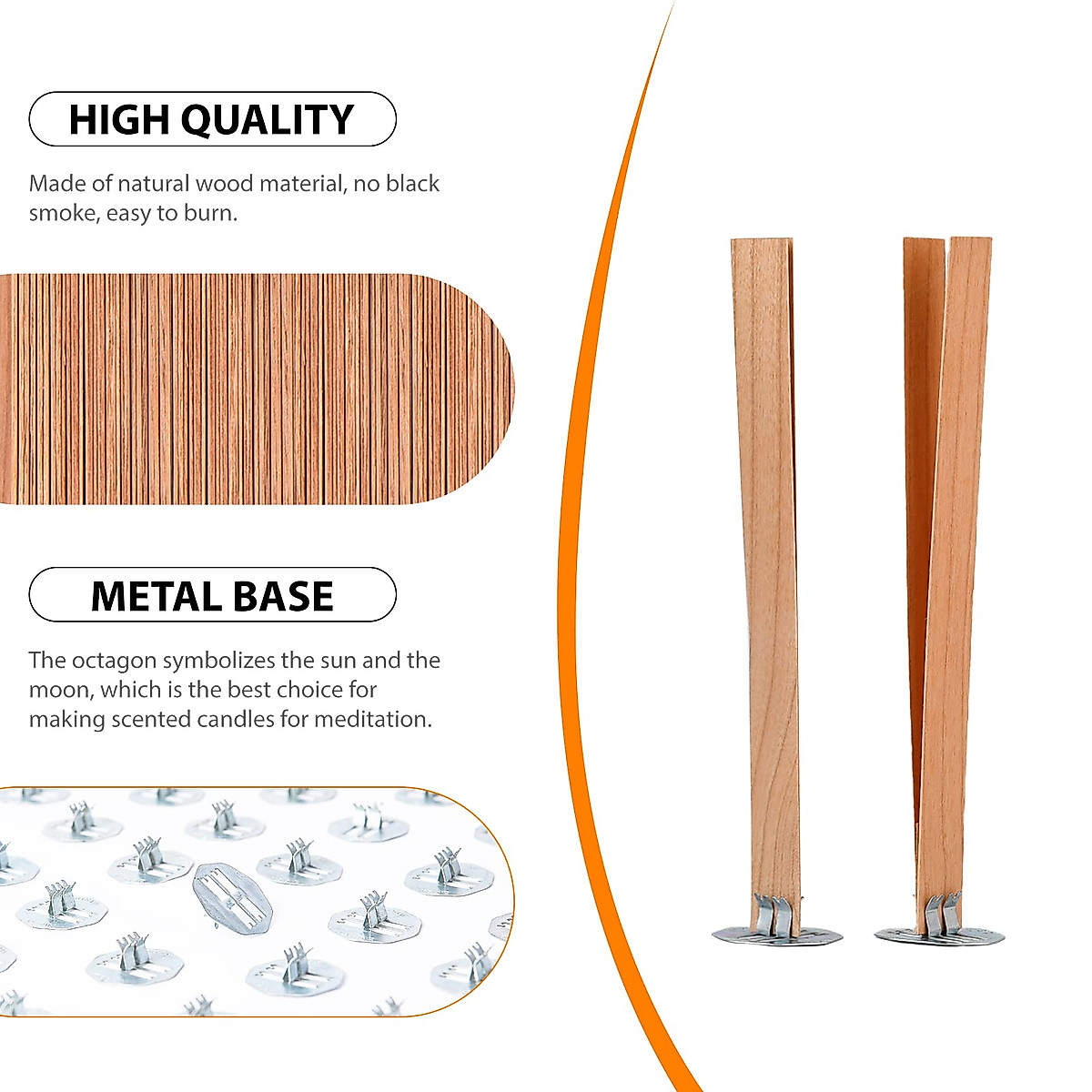 Ziosxin 100 Pcs Smokeless Cherry Wood Candle Wicks, Long Lasting Flame, Easily Burn, Candle Cores with Stand and Glue Dot, Warning Label for DIY Candle Making