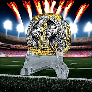Legacy Rings 2023 Fantasy Football Championship Ring | Premium Silver and Gold Tone Award Trophy for FFL Champion | Stand included (11, Black Stones)