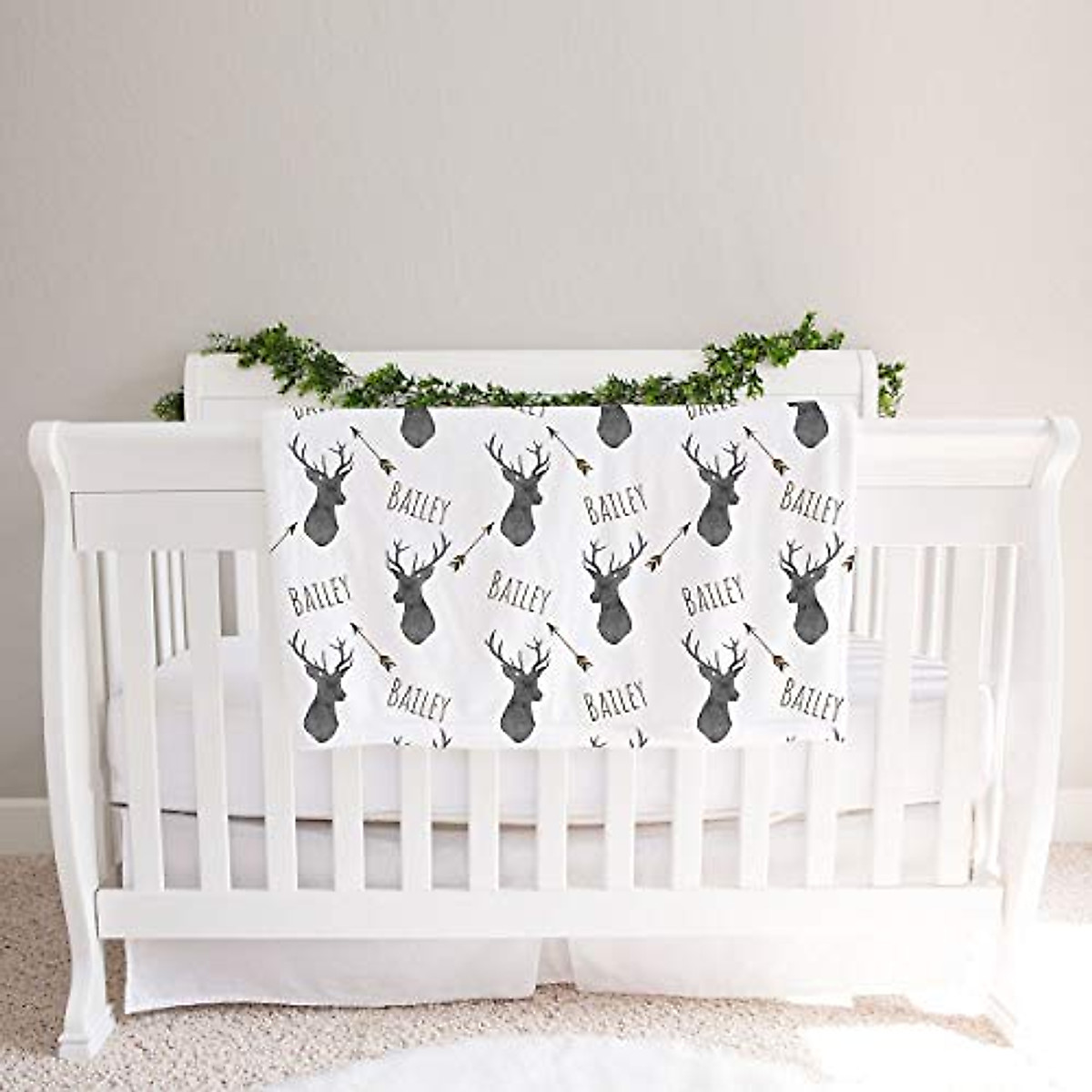 Lovable Gift Co Personalized Deer Fleece Baby Boys Blanket, Charcoal and Brown Print