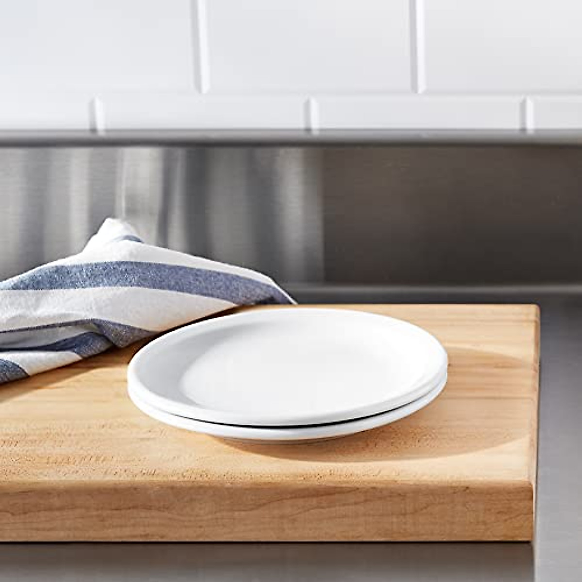 AmazonCommercial 12-Piece Porcelain, 7 Inch Dessert Plate Set, White