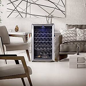 SMETA Wine Cooler Refrigerator 33 Bottles-19 Inch Wine Fridge Cellar Built In & Freestanding with Stainless Steel Glass Door - 3.6 Cu.Ft Wine and Beer Mini Fridge for Home, Office, Kitchen, Bar