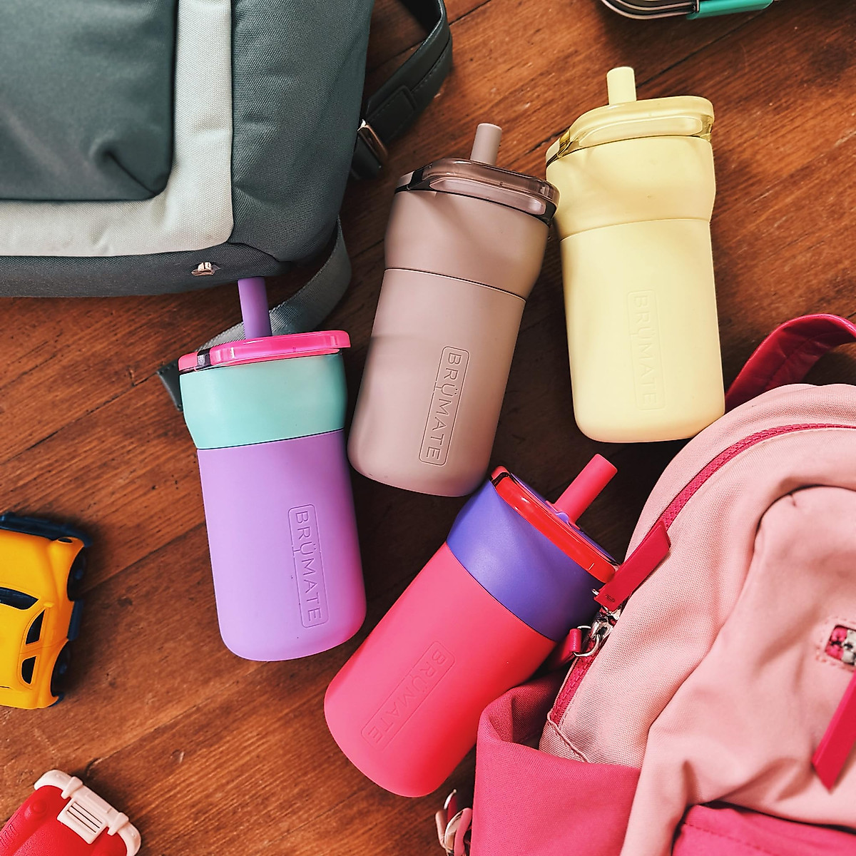 BrüMate Leap 12oz 100% Leakproof Kids Tumbler with Handle and Silicone Soft Straw | Drop Resistant Silicone Sleeve | For Kids 4+ | Insulated Stainless Steel | Cup Holder Friendly | 12oz (Neutron)