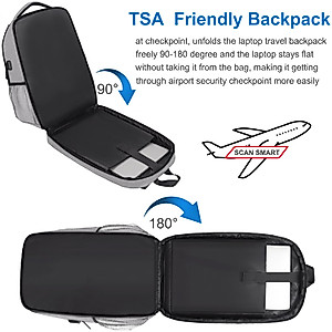 Travel Large Laptop Backpack, TSA Friendly 17 Inch Laptop Backpack for Men Women Water Resistant Business Carry On Backpack with USB Charger Port and Luggage Sleeve Work Anti Theft Rucksack, Grey