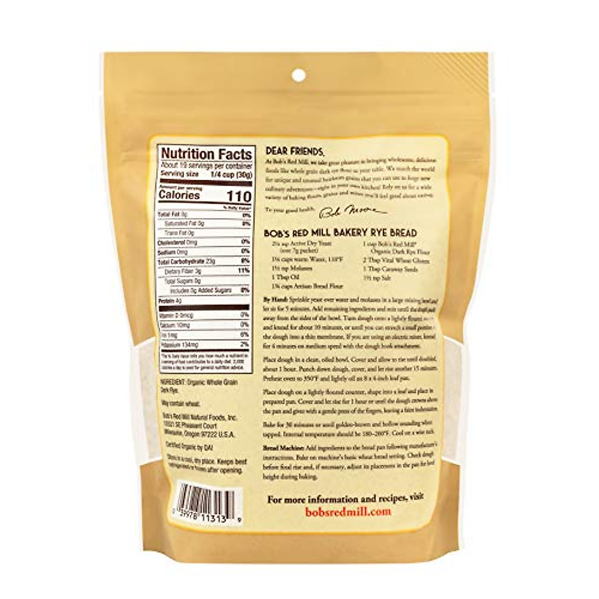 Bob's Red Mill Organic Dark Rye Flour, 20-ounce (Pack of 4)