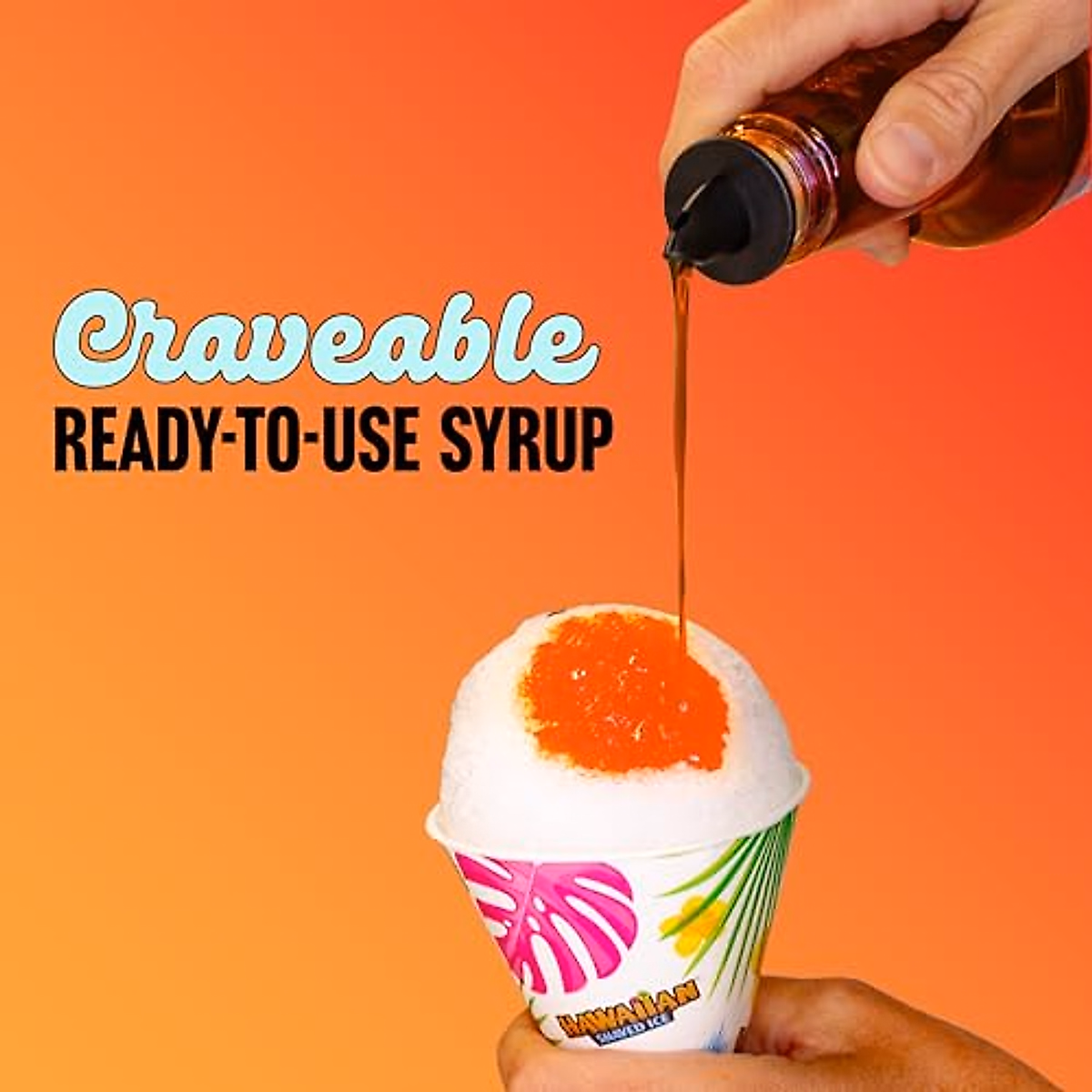 Hawaiian Shaved Ice Mango Syrup - Nut Soy Dairy Free - Flavor Fluffy & Crunchy Snow Cones - Shelf Stable - Makes 8 Servings - 16 ounces