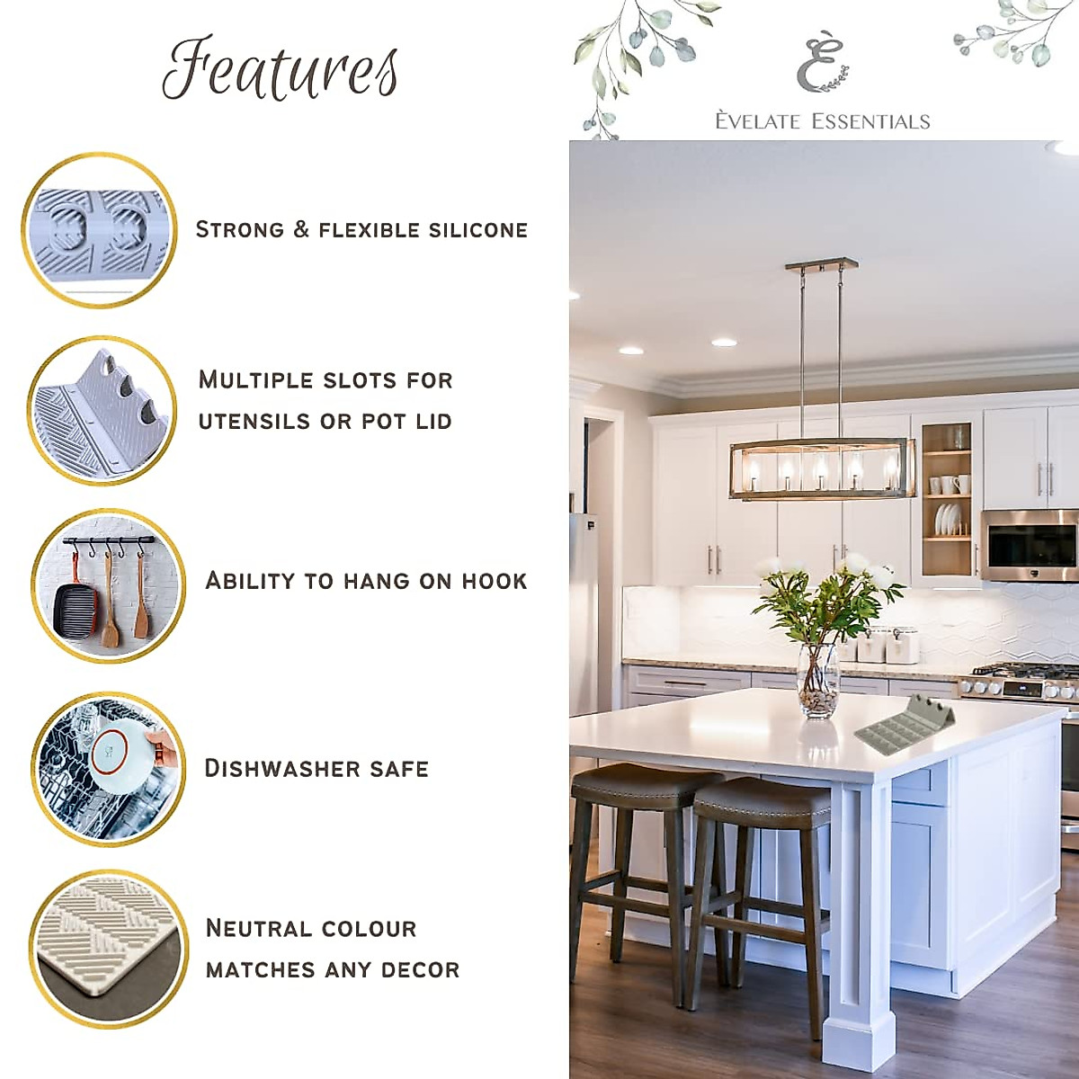 Silicone Spoon Rest for Stove Top, Multipurpose Dishwasher safe Spoon Holder, Kitchen Cooking Holder, Trivet for Hot Pot, Drip Pad Utensil Rest, Heat resistant Cutting Board, Non Slip Coaster