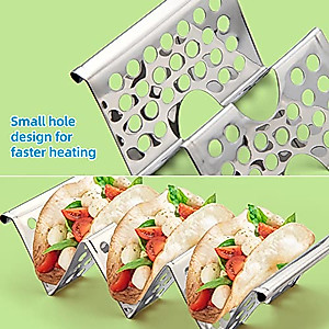 Chbuuero Taco Holders Set of 4, Taco Stand, Stainless Steel Taco Holder, Each Can Hold 3 Tortillas, with Easy-Access Handle, Fits Microwave, Air Fryer and Oven