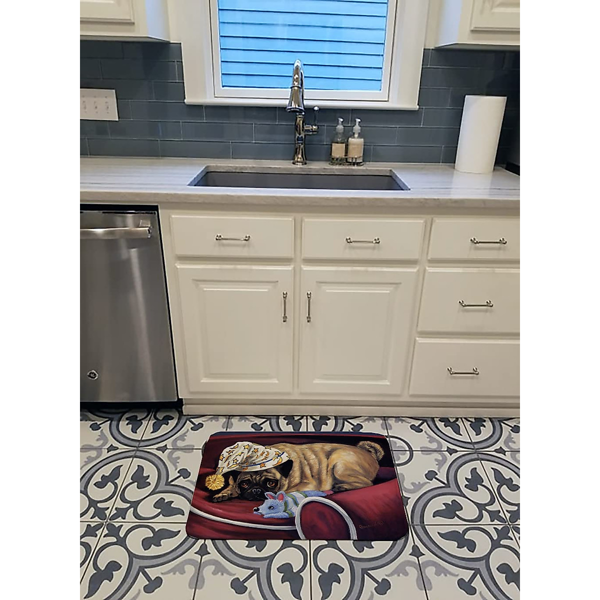 Caroline's Treasures Pug Goodnight Sweetheart Machine Washable Memory Foam Mat doormats, Multicolor