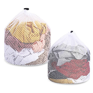 2 Pcs Laundry Bag Mesh Wash Bags Mesh Laundry Bag for Socks Machine Washable Drawstring Design Travel Laundry Garment Bag Mesh Washable for Blouse, Hosiery, Stocking, Underwear 12×16 inch, 16×20 inch