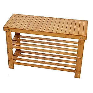 LUCKYERMORE Bamboo Shoes Storage Rack 2-Tier Shoe Bench Seat for Entryway Shelf Organizer for Hallway