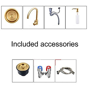 Single Bowl Bar Sinks Black round Sink Kitchen Renovation Pool round Single Sink with Hot and Cold Faucet Mixer Taps Washbasin Sink, 40 x 40 cm, Gold