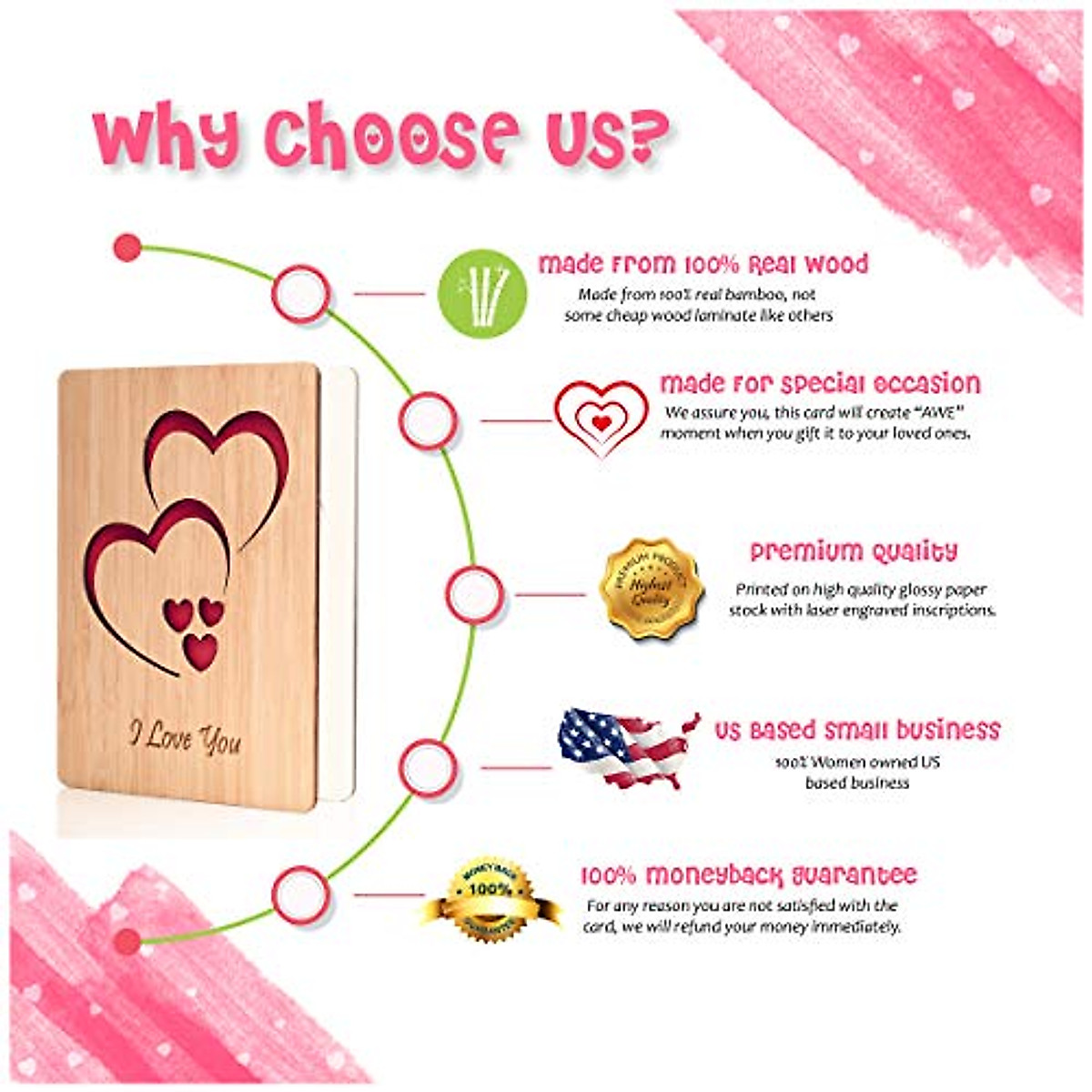 Wedding Anniversary Card For Wife - | Made From Real Bamboo | 6" X 4.5" - 1 Pack (Envelope Included) | Laser Cut, Mandala Themed Wife Anniversary Card from Husband or Significant Other (Hearts)