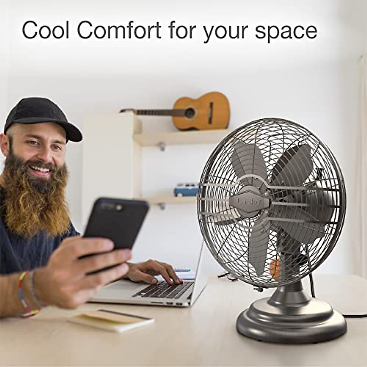 Lasko Oscillating Table Top Fan, Portable, 3 Quiet Speeds, for Bedroom, Kitchen and Office, 17", Bronze, R12210