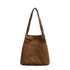 WDIRARA Women's Corduroy Hobo Bags Shopper Tote Bag Side Pocket Shoulder Handbags Brown one-size