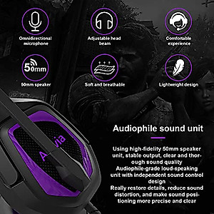 Anivia Computer Gaming Headset -3.5mm Wired Headsets with Soft Memory Earmuffs Over Ear Headphones with Mic Stereo Bass Surround for Multi-Platforms (Purple)