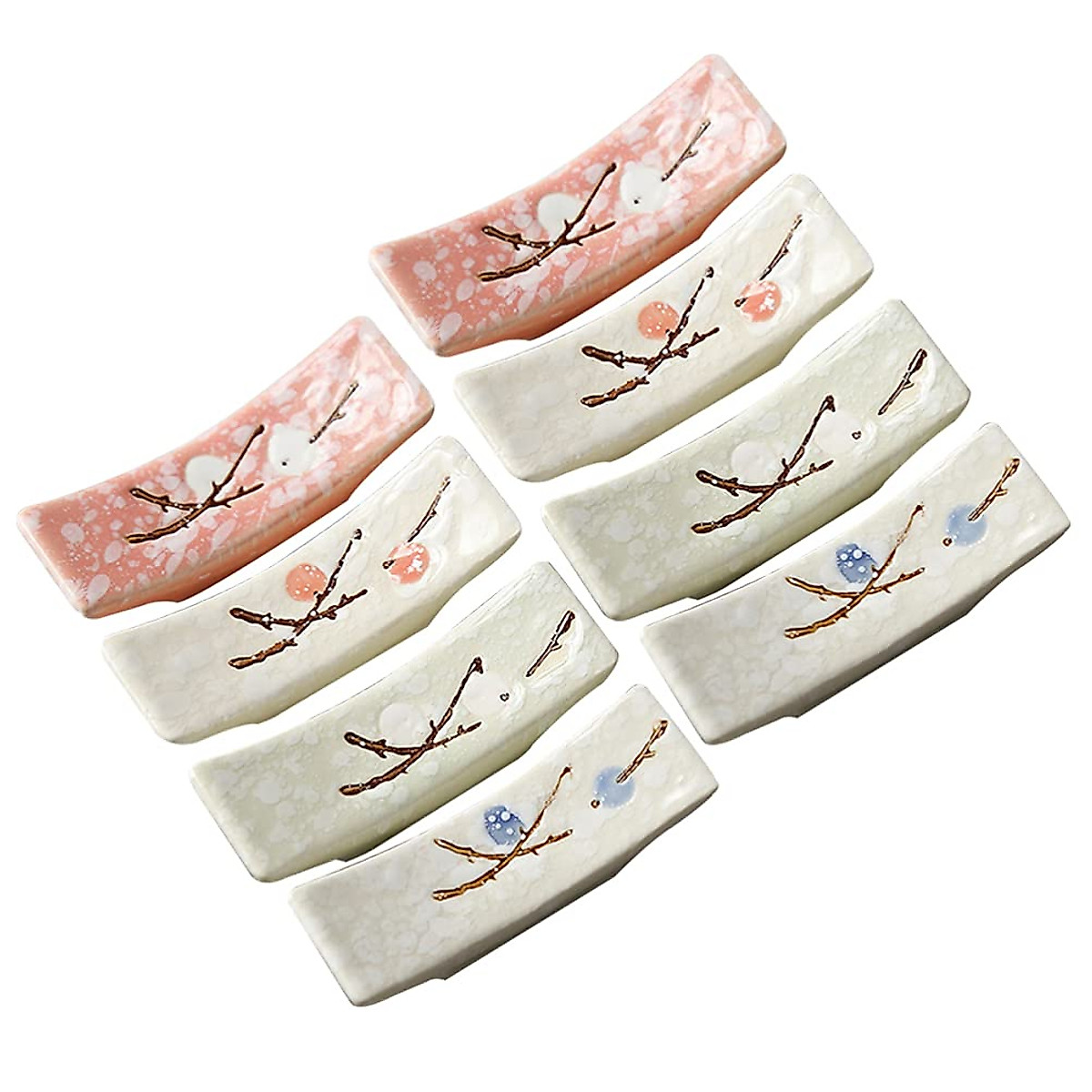 Luxshiny 8pcs Ceramic Chopsticks Rest Plum Blossom Pattern Japanese Style Chopsticks Stand Pillow Spoon Fork Holder Knife Rests for Chopsticks Forks Spoons Knives Paint (Random Color)