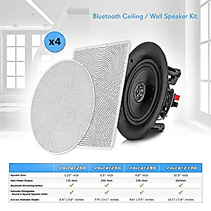 Pyle 6.5” 4 Bluetooth Flush Mount In-wall In-ceiling 2-Way Speaker System Quick Connections Changeable Round/Square Grill Polypropylene Cone & Tweeter Stereo Sound 4 Ch Amplifier 200 Watt - PDICBT266