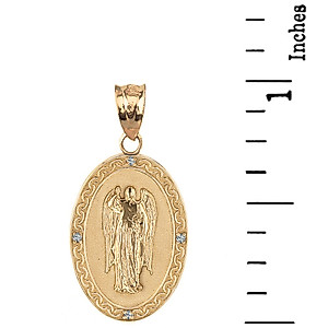 10k Yellow Gold Saint Gabriel The Archangel Diamond Oval Medal Pendant (1")