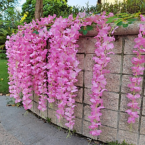 AITISOR 24 Pack Artificial Fake Wisteria Vine Ratta (3.75 Feet) Hanging Garland Silk Flowers String Home Party Wedding Decor(Pink)