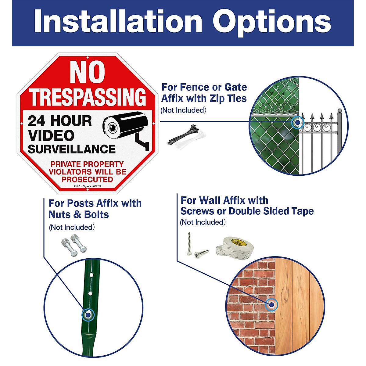No Trespassing Sign Private Property Protected By Video Surveillance Violators Will Be Prosecuted Sign, 2-Pack 10 x 10 Inch Reflective Aluminum, UV Protected, Weather/Fade Resistant, Easy to Install