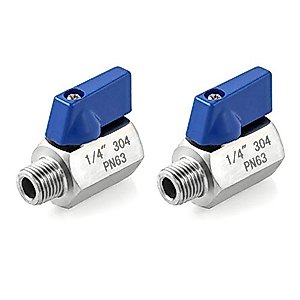QWORK 2 Pack 1/4" NPT Female and Male Thread Mini Ball Valve 304 Stainless Steel Shut-Off Valve