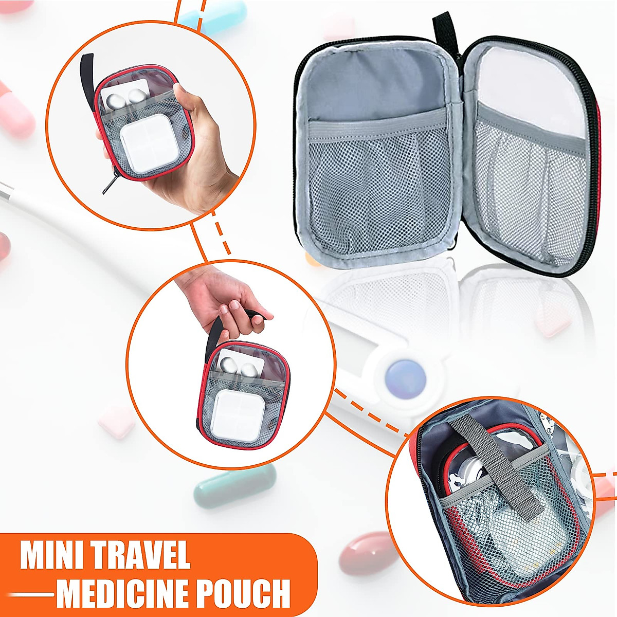 GDNasist Medicine Storage Bag, Pill Bottle Organizer for Emergency, Medicine Box Empty with Small Portable Pouch, First Aid Box for Travel and Home Storage