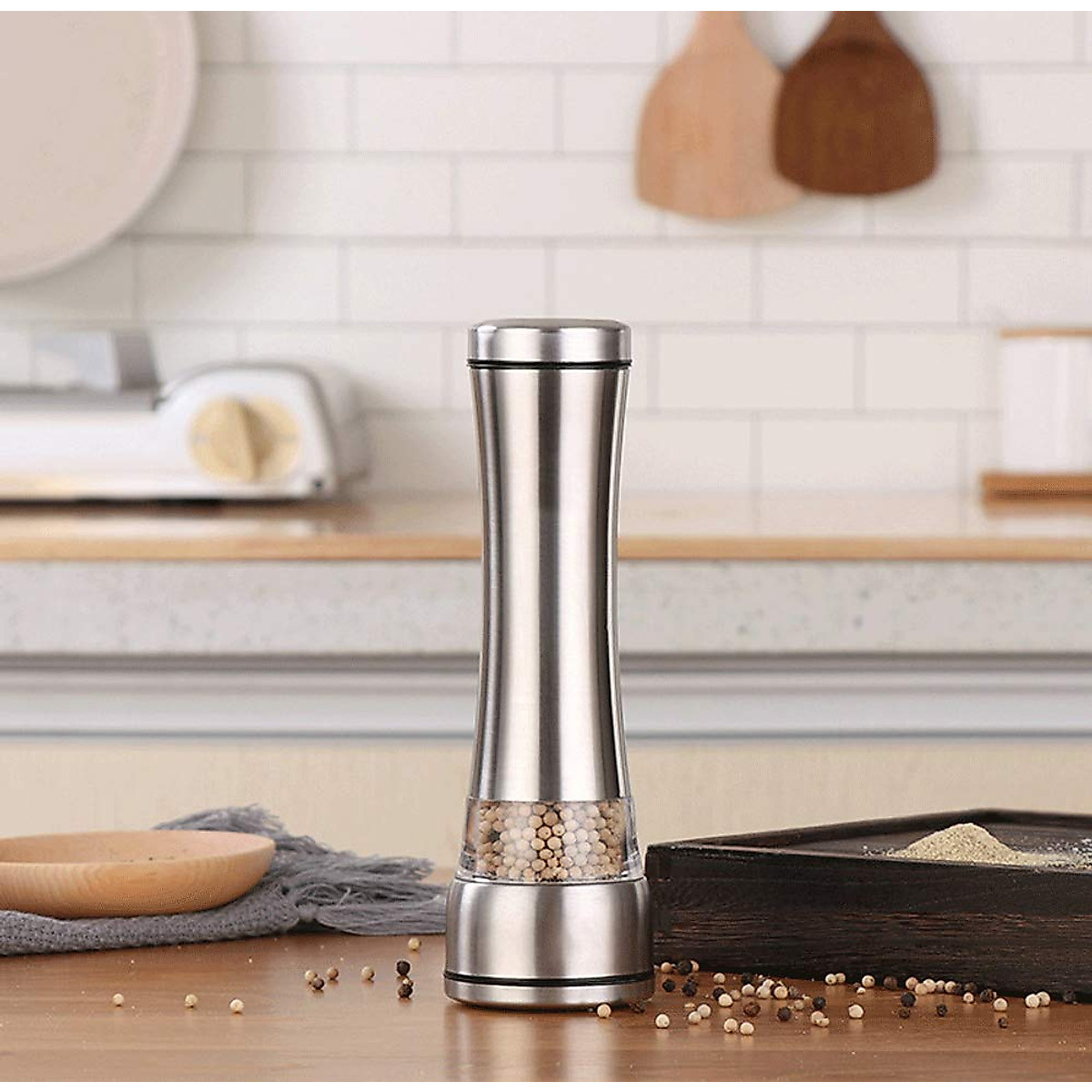AUNKIER Salt and Pepper Grinders, Table Salt Grinders with Adjustable Ceramic Coarse Seasoners, Stainless Steel Grinder Kits for Kitchen Cooking