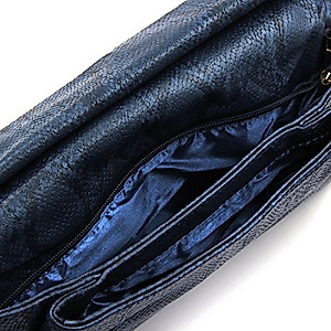 Premium Snakeskin PU Leather Roll Up Flap Clutch Evening Bag, Navy
