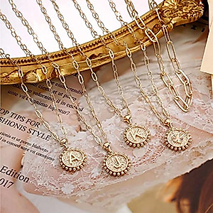 Ursteel Gold Necklace for Women, 14K Gold Plated Dainty Layering Paperclip Chain Necklace Letter K Initial Coin Pendant Necklaces Layered Gold Necklaces for Women Jewelry Gifts Gold Jewelry for Women