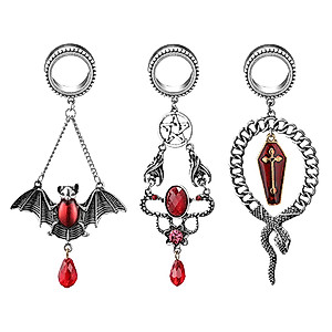 TBOSEN 6PCS Set Stainless Steel Retro Large Dangle Bridal Ear Gauges Tunnels Plug Stretching Tapers Screw Fit Tunnels 2g-1" in 6mm-25mm(00g)