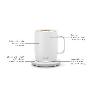 Ember Temperature Control Smart Mug 2, 14 Oz, App-Controlled Heated Coffee Mug with 80 Min Battery Life and Improved Design, White