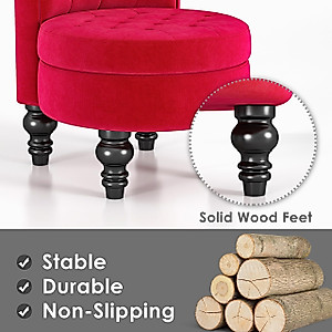 MU Retro High Back Armless Chair, Velvet Royal Furniture Chair, Upholstered Tufted Accent Seat for Living Room, Dressing Room, Bedroom, Red
